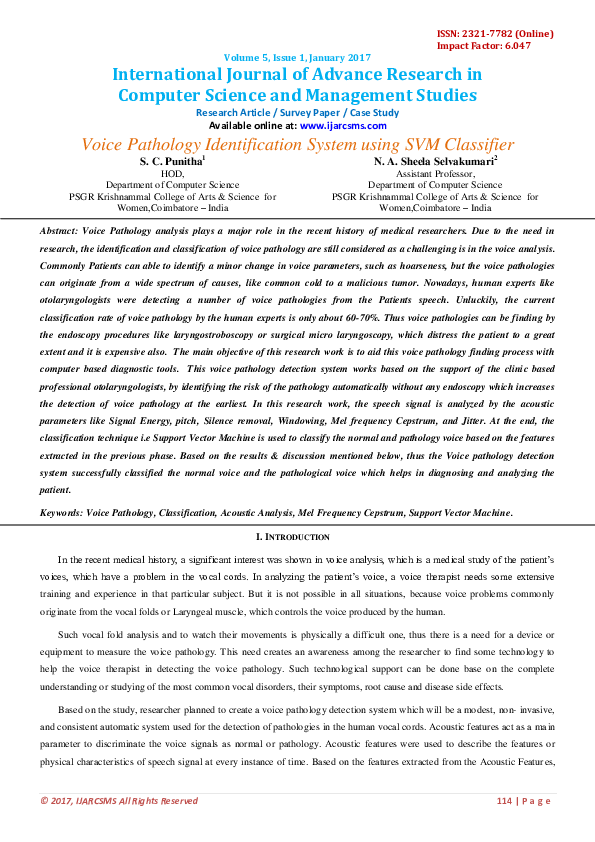 (PDF) Voice Pathology Identification System using SVM Classifier