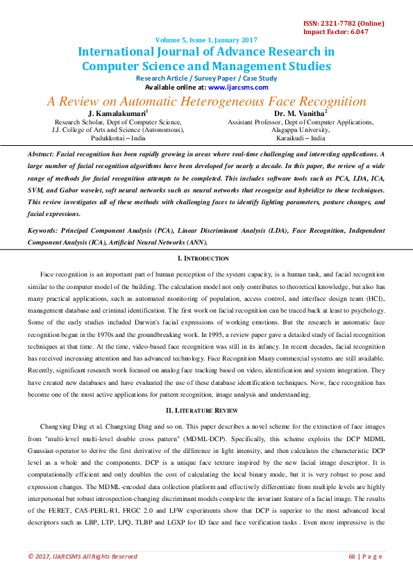 Pdf A Review On Automatic Heterogeneous Face Recognition