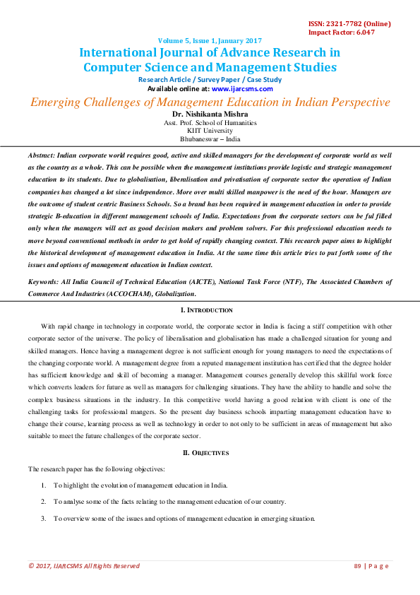 (PDF) Emerging Challenges of Management Education in Indian Perspective
