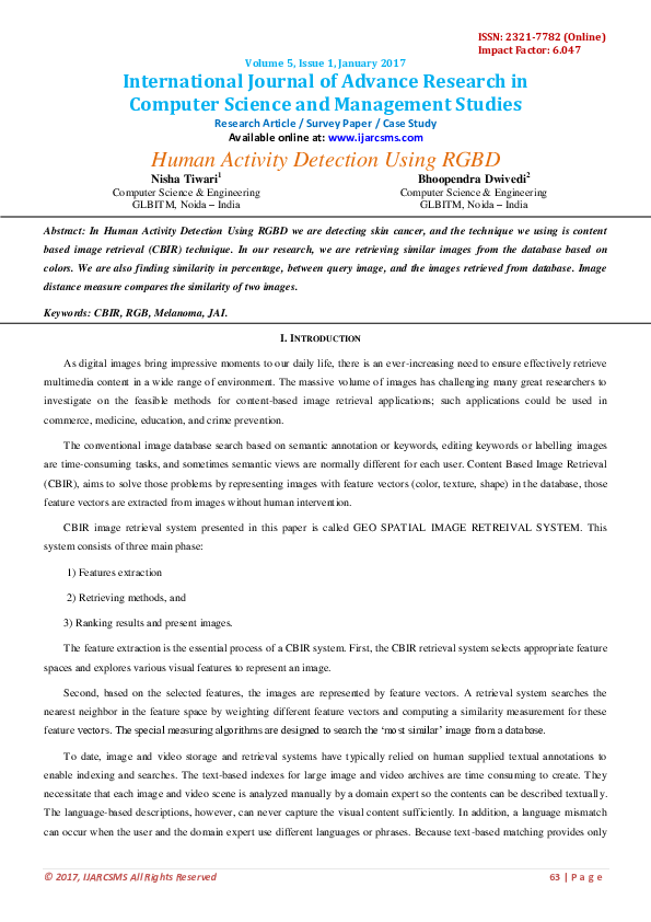 (PDF) Human Activity Detection Using RGBD