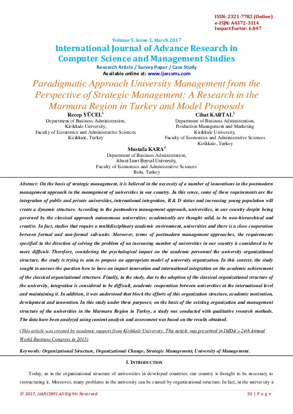 (PDF) Paradigmatic Approach University Management from the Perspective ...