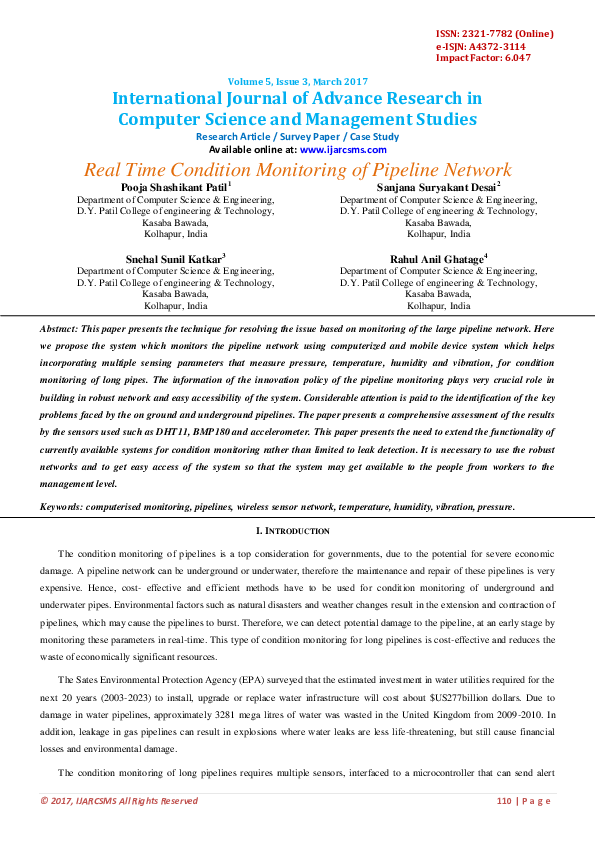 Pdf Real Time Condition Monitoring Of Pipeline Network