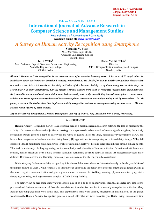(PDF) A Survey on Human Activity Recognition using Smartphone