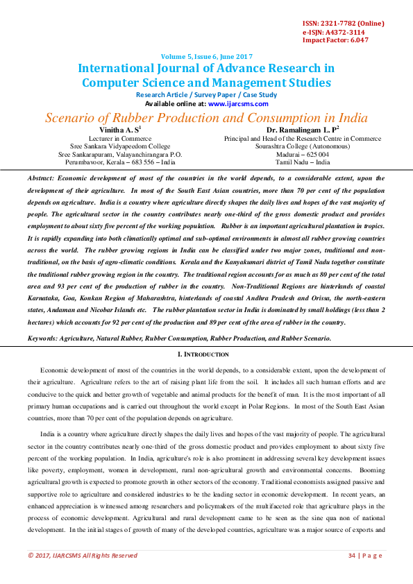 (PDF) Scenario of Rubber Production and Consumption in India