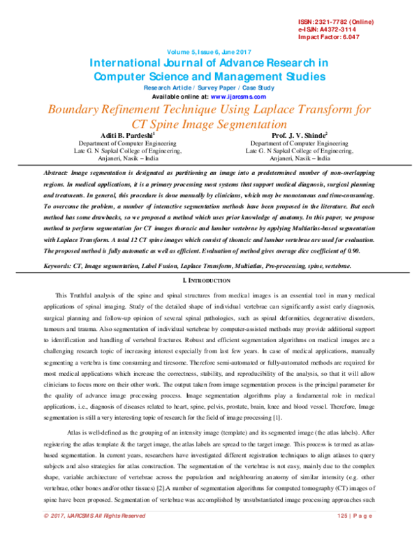 Pdf Boundary Refinement Technique Using Laplace Transform For Ct Spine Image Segmentation