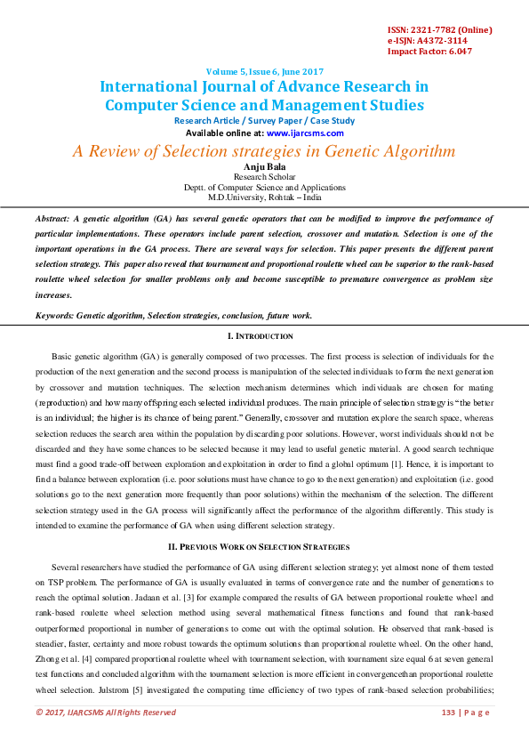 (PDF) A Review of Selection strategies in Genetic Algorithm