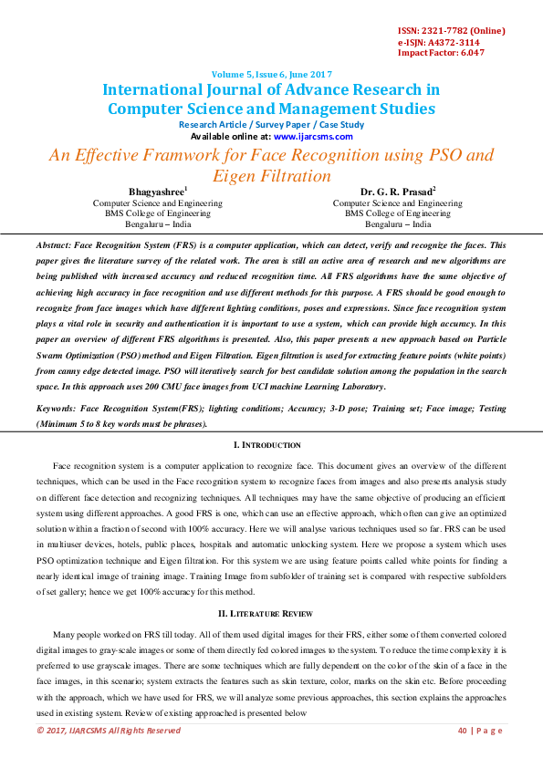 (PDF) An Effective Framwork for Face Recognition using PSO and Eigen ...