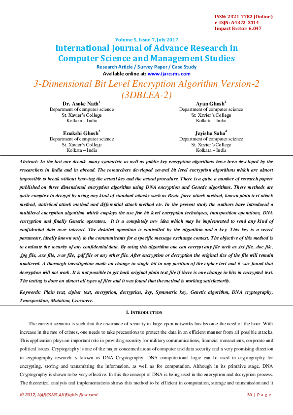 Pdf 3 Dimensional Bit Level Encryption Algorithm Version 2 3dblea 2