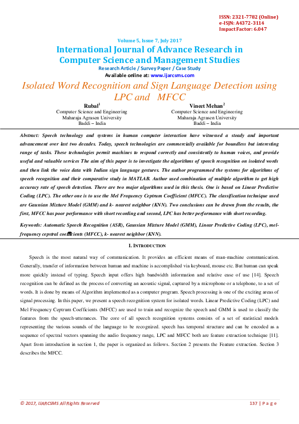 Pdf Speech Recognition And Sign Language Detection