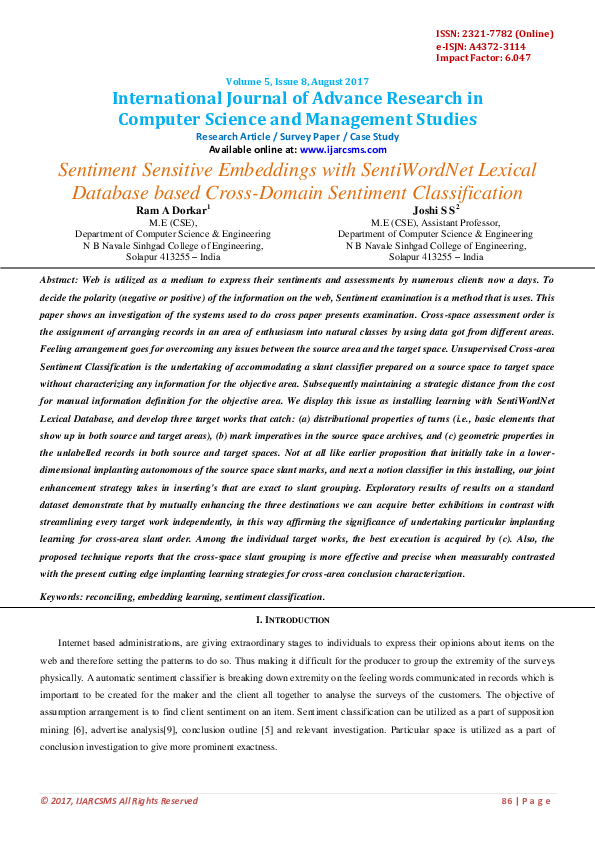 Pdf Sentiment Sensitive Embeddings With Sentiwordnet Lexical Database