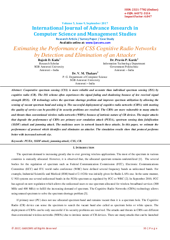 (PDF) Estimating the Performance of CSS Cognitive Radio Networks by Detection and Elimination of ...