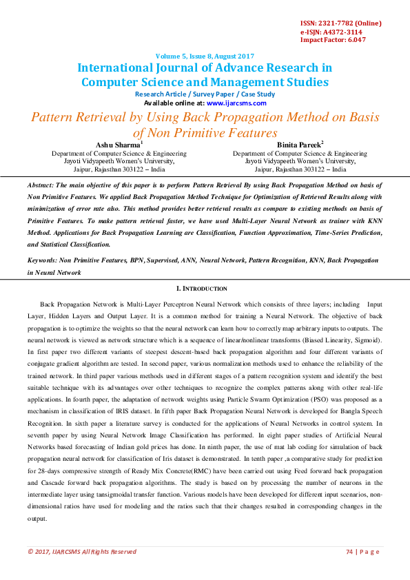 Pdf Pattern Retrieval By Using Back Propagation Method On Basis Of