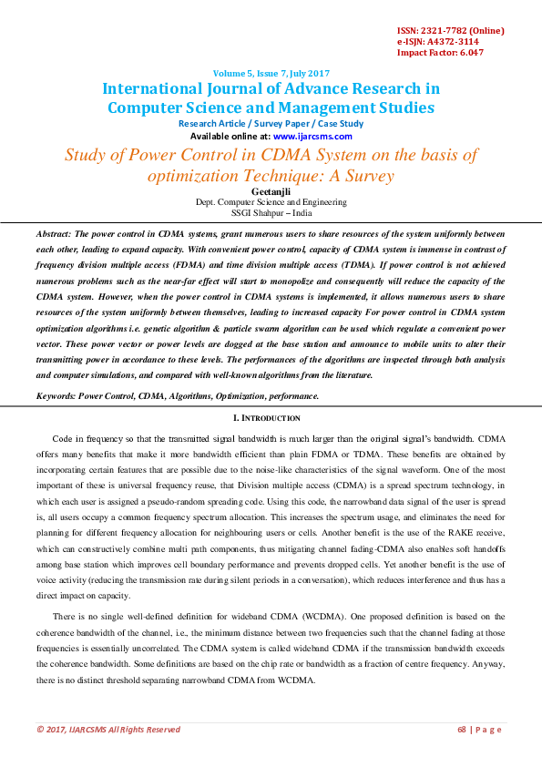 (PDF) Study of Power Control in CDMA System on the basis of ...