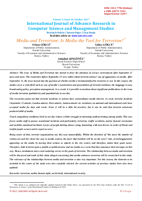(PDF) Media and Terrorism: Is Media the Tool for Terrorism?