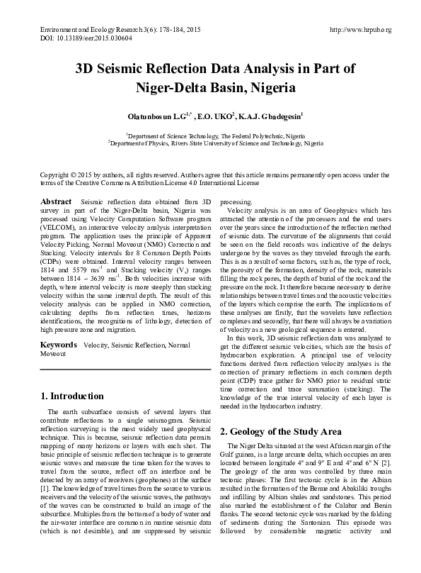 (PDF) 3D Seismic Reflection Data Analysis in Part of Niger-Delta Basin ...