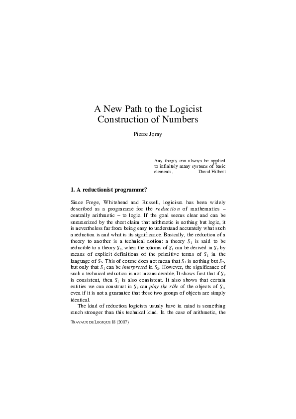 (PDF) A New Path to the Logicist Construction of Numbers