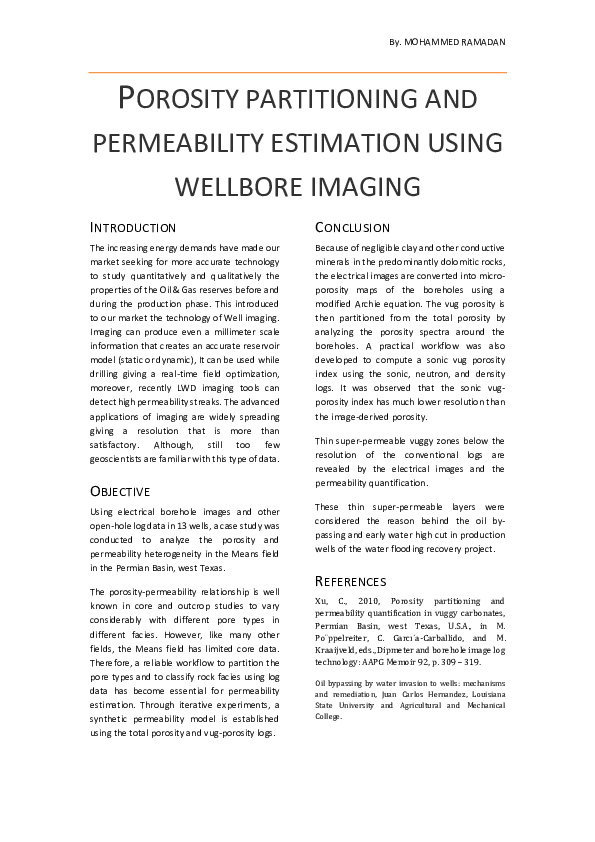 (PDF) POROSITY PARTITIONING AND PERMEABILITY ESTIMATION USING WELLBORE IMAGING