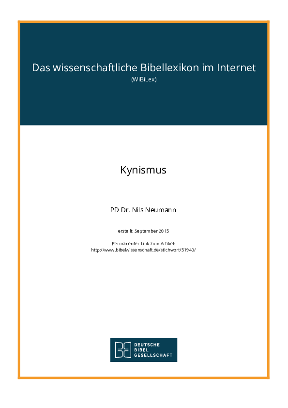 (PDF) N. Neumann: Art. Kynismus. WiBiLex 2015