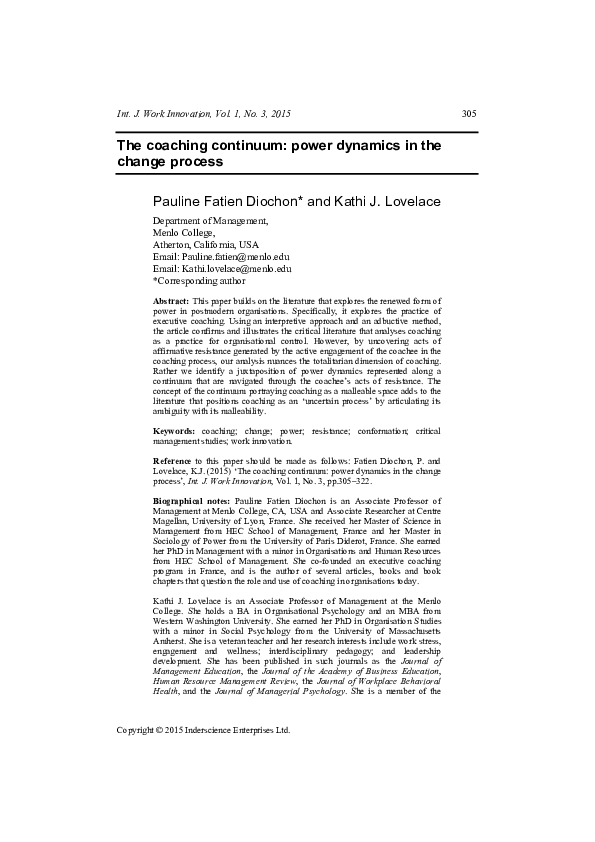 (PDF) The coaching continuum: power dynamics in the change process