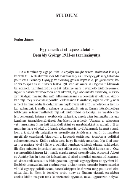 (PDF) Fodor János: Egy amerikai út tapasztalatai – Bernády György 1911 ...