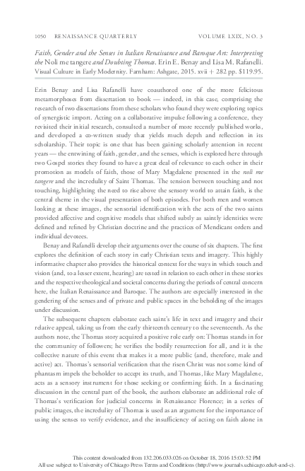 (PDF) Review of Faith, Gender and the Senses in Italian Renaissance and ...