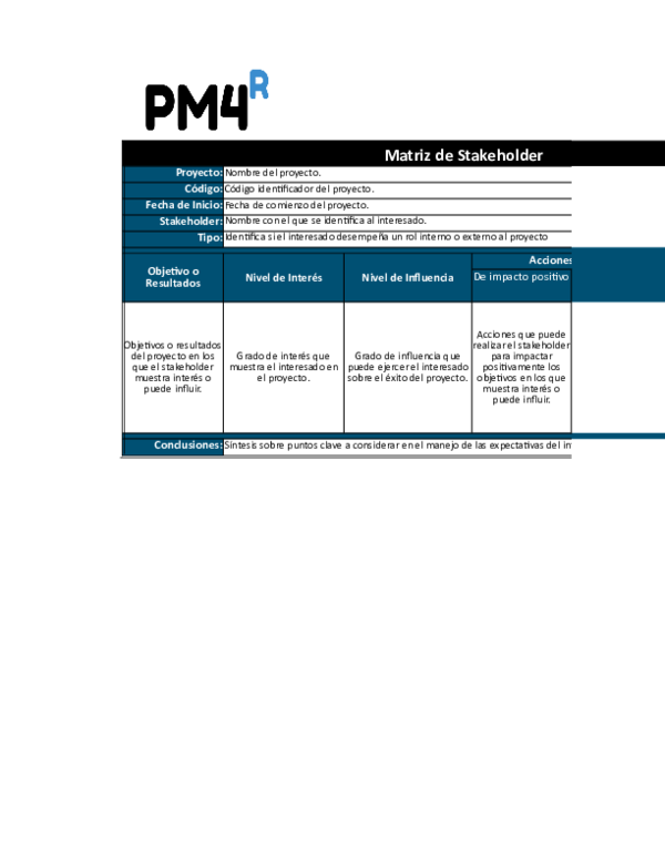 (XLS) Matriz de Stakeholders - Plantilla y ejemplos