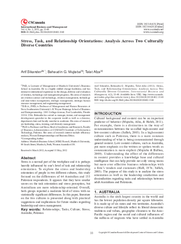 (PDF) Stress, Task, and Relationship Orientations: Analysis Across Two ...