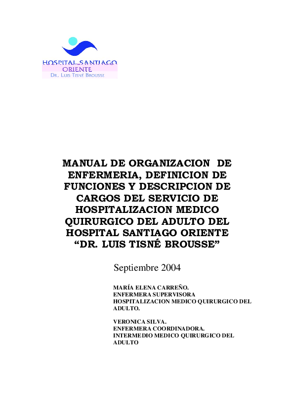 (PDF) MANUAL DE ORGANIZACION DE ENFERMERIA, DEFINICION DE FUNCIONES Y DESCRIPCION DE CARGOS DEL ...