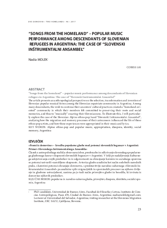 (PDF) “SONGS FROM THE HOMELAND” – POPULAR MUSIC PERFORMANCE AMONG ...
