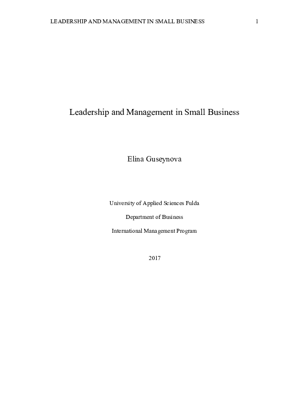 (PDF) Leadership and Management in Small Business