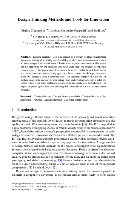 (PDF) Design Thinking Methods and Tools for Innovation