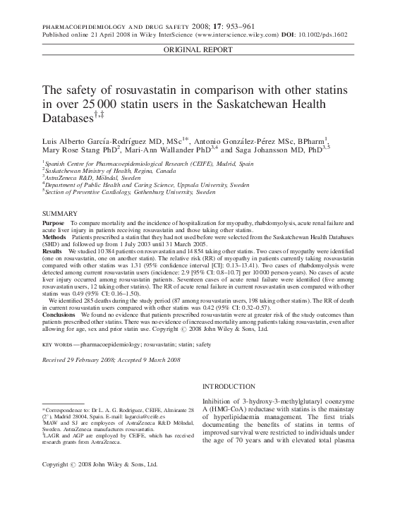 (PDF) The safety of rosuvastatin in comparison with other statins in ...