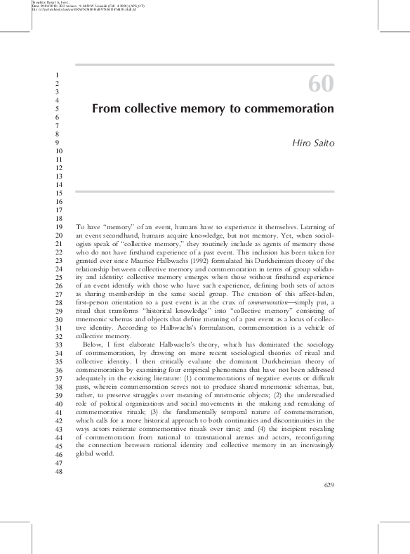 (PDF) From Collective Memory to Commemoration