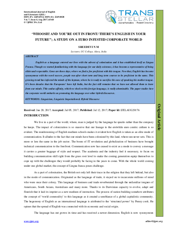 (PDF) 'WHOOSH! AND YOU'RE OUT IN FRONT/ THERE'S ENGLISH IN YOUR FUTURE ...