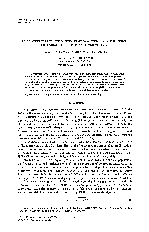 Pdf Simulating Correlated Multivariate Nonnormal Distributions Extending The Fleishman Power