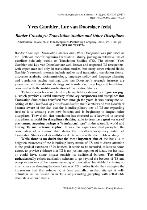 (PDF) Translation Studies with other Disciplines