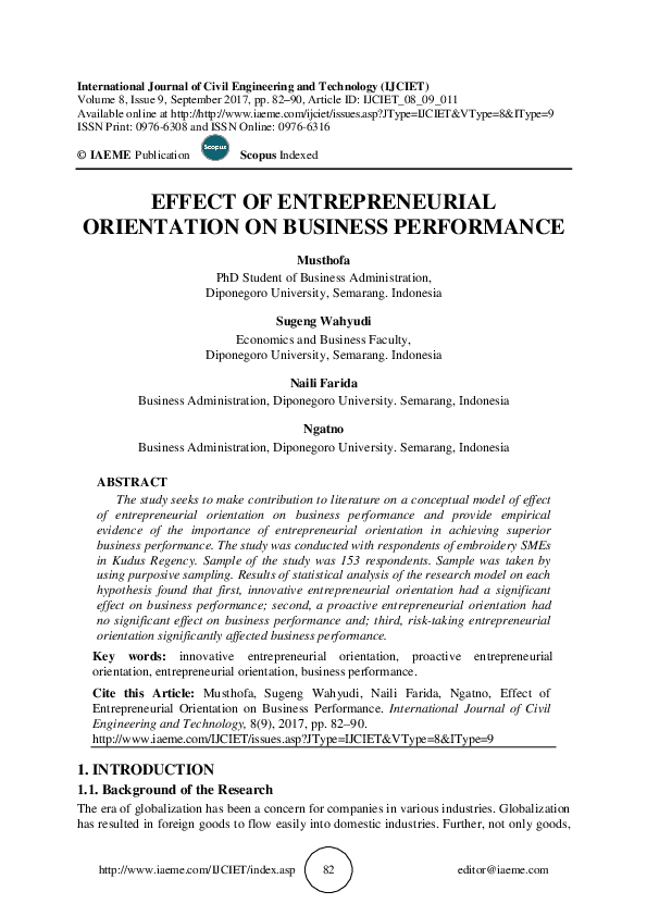 (PDF) EFFECT OF ENTREPRENEURIAL ORIENTATION ON BUSINESS PERFORMANCE