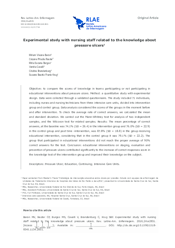 (PDF) Experimental study with nursing staff related to the knowledge ...