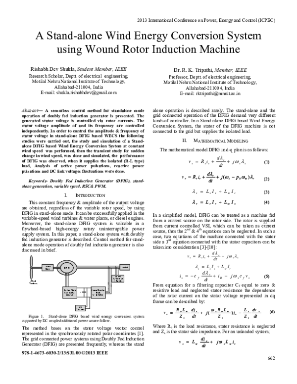 (PDF) Standalone Wind Energy Conversion with DFIG