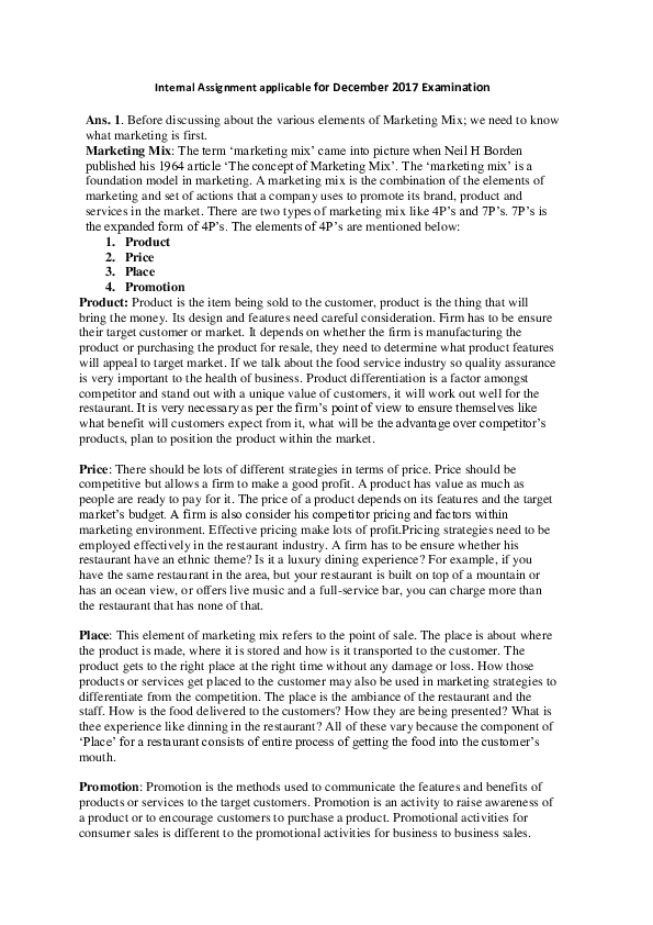 (DOC) Internal Assignment applicable for December 2017 Examination