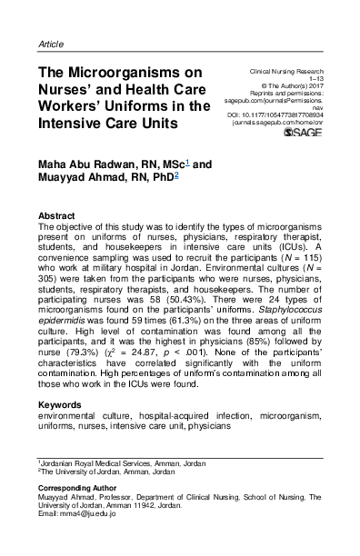 (PDF) The Microorganisms on Nurses' and Health Care Workers' Uniforms ...