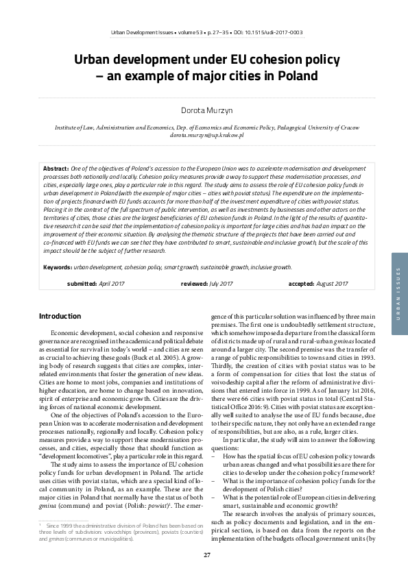 (PDF) Urban development under EU cohesion policy – an example of major ...