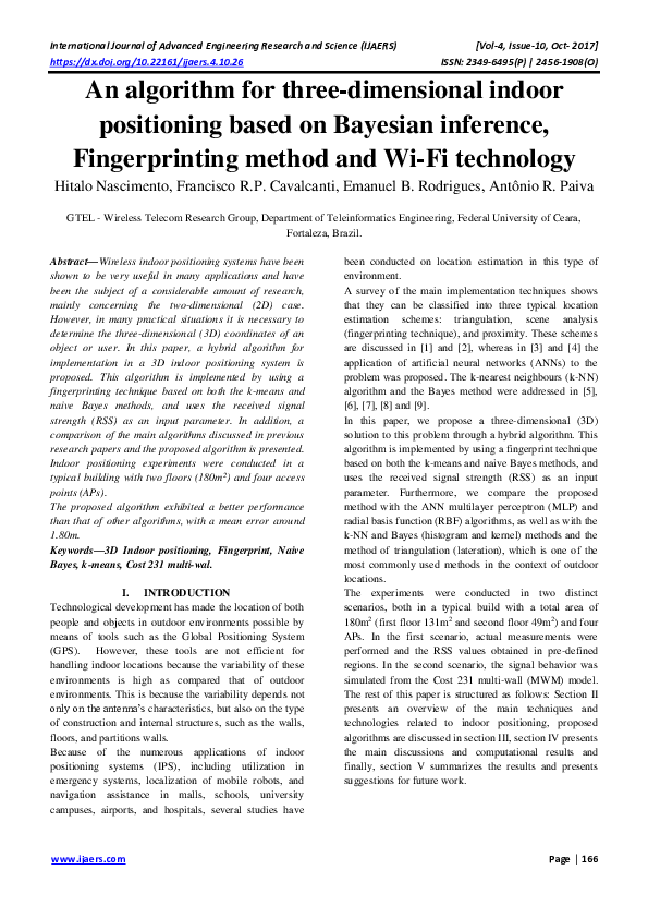 Pdf An Algorithm For Three Dimensional Indoor Positioning Based On Bayesian Inference