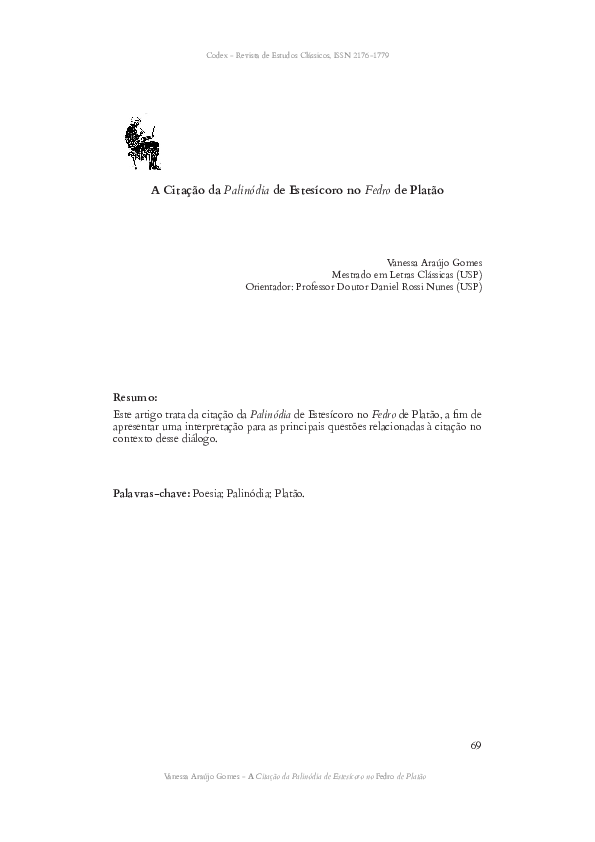 (PDF) A Citação da Palinódia de Estesícoro no Fedro de Platão