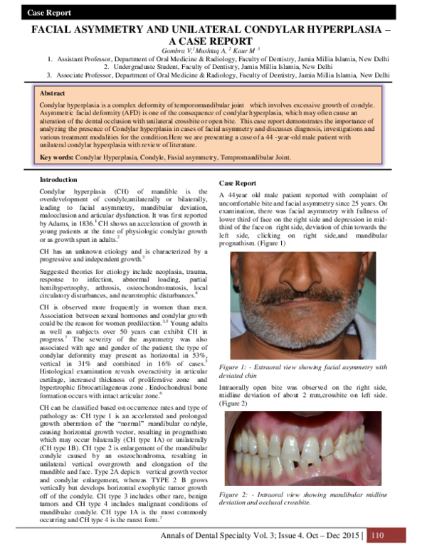 (PDF) FACIAL ASYMMETRY AND UNILATERAL CONDYLAR HYPERPLASIA – A CASE REPORT