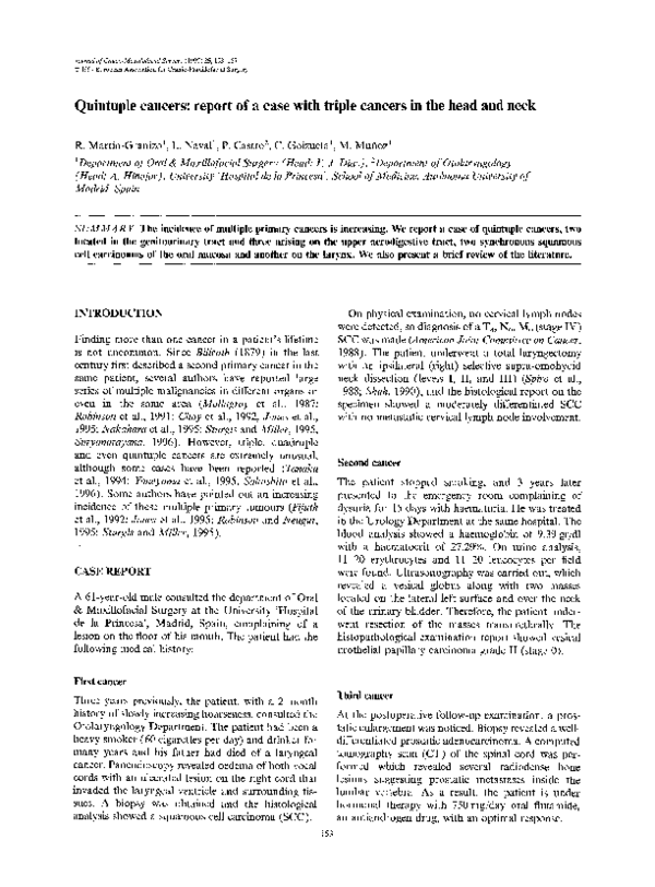 (PDF) Quintuple cancers: report of a case with triple cancers in the ...