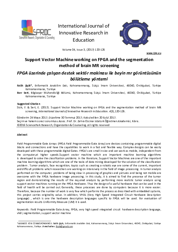 (PDF) Support Vector Machine working on FPGA and the segmentation method of brain MR screening ...