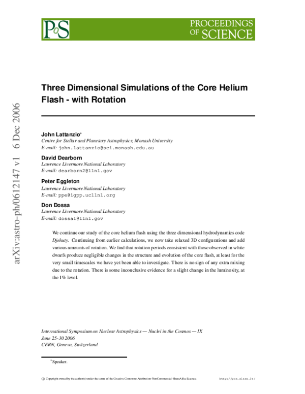 (PDF) Three Dimensional Simulations of the Core Helium Flash -with Rotation