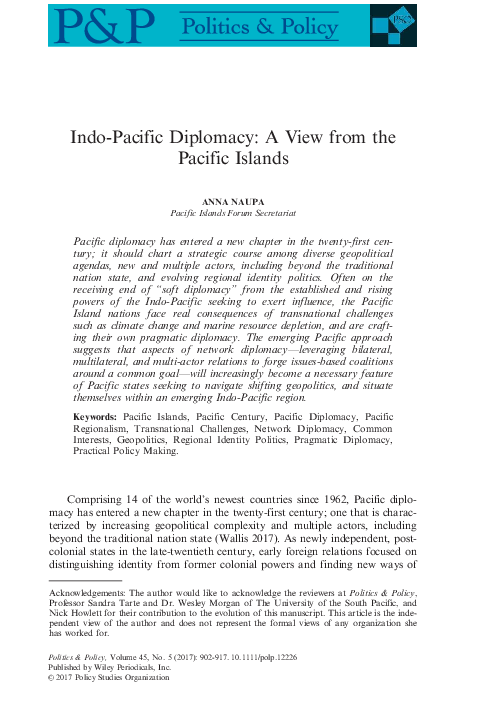 (PDF) Indo-Pacific Diplomacy: A View from the Pacific Islands