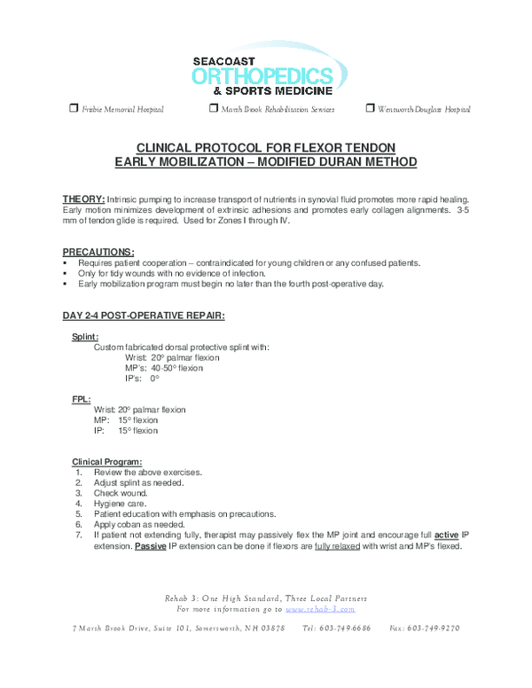 (PDF) CLINICAL PROTOCOL FOR FLEXOR TENDON EARLY MOBILIZATION – MODIFIED ...